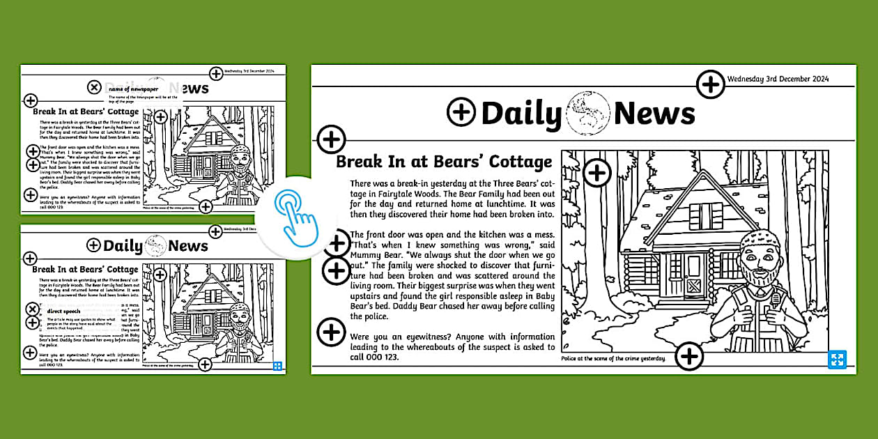 Features of a Newspaper Report Hotspot Activity - Twinkl