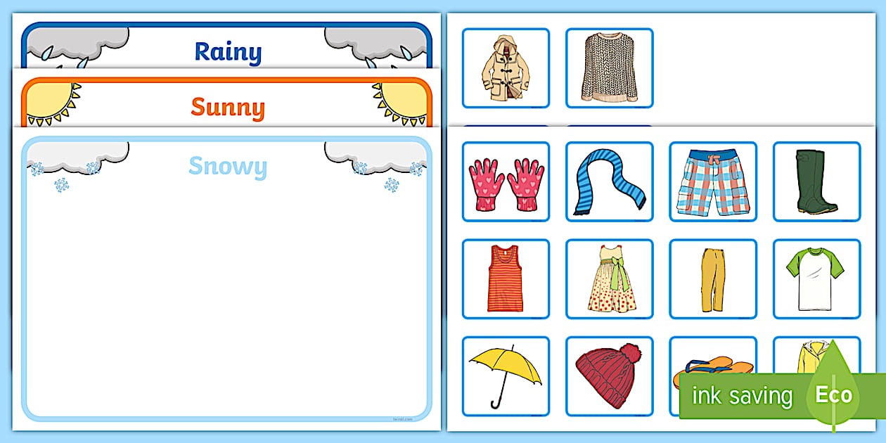 Editable Workstation Pack: Weather Clothes Sorting Activity Pack