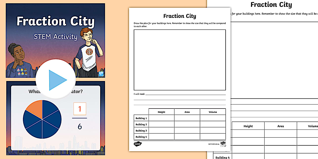 Cursive Fraction City STEM Activity Pack - Twinkl