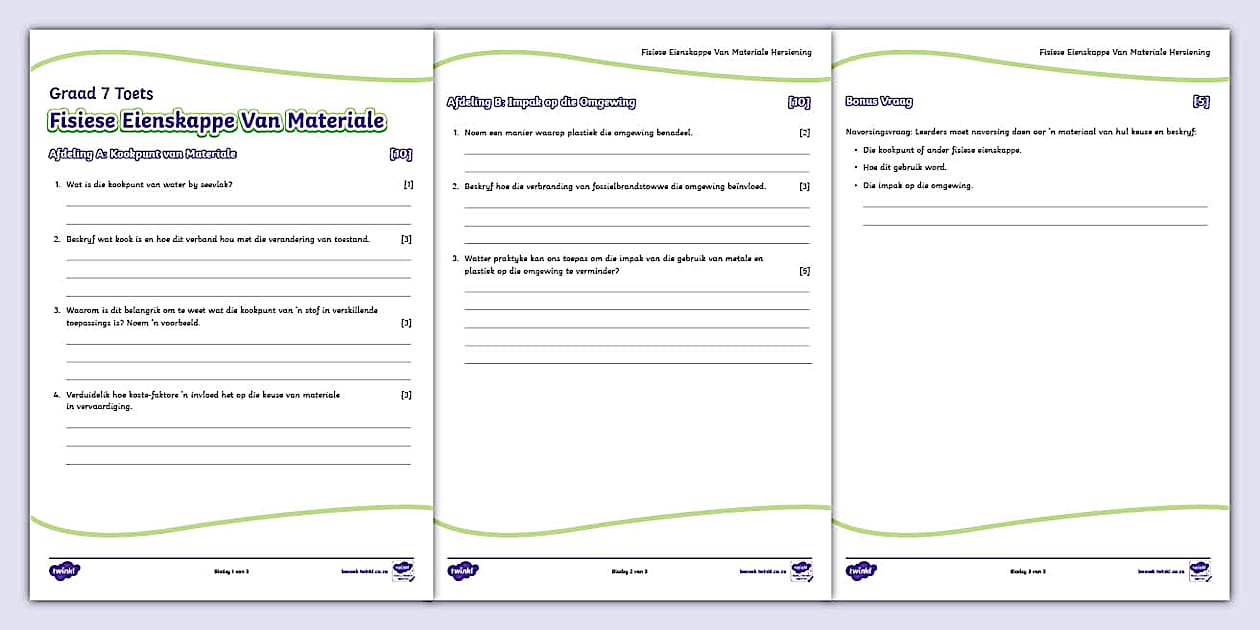 Gr 7 Fisiese Eienskappe Van Materiale Hersiening - Twinkl