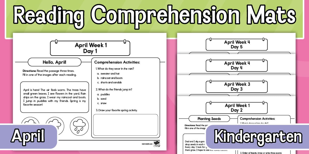 Kindergarten April Daily Reading Comprehension Mats