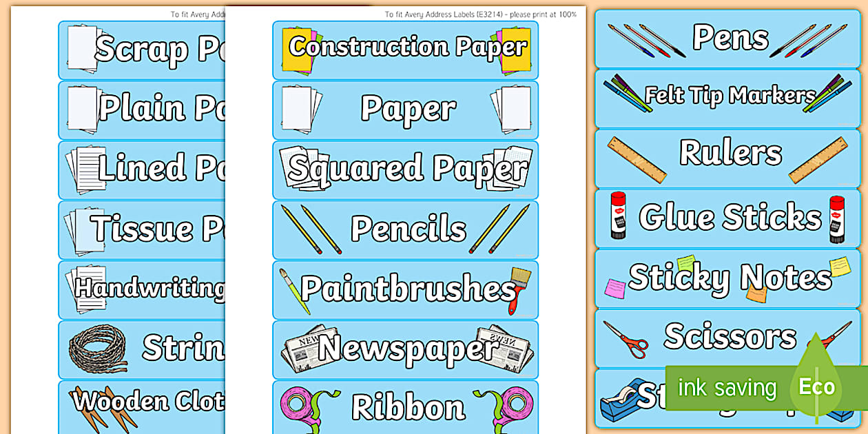 Cursive Printable Classroom Supplies and Equipment Labels
