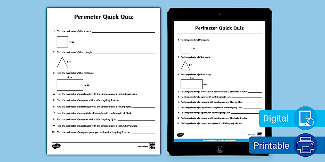 Third Grade Perimeter Quick Quiz (Teacher-Made) - Twinkl