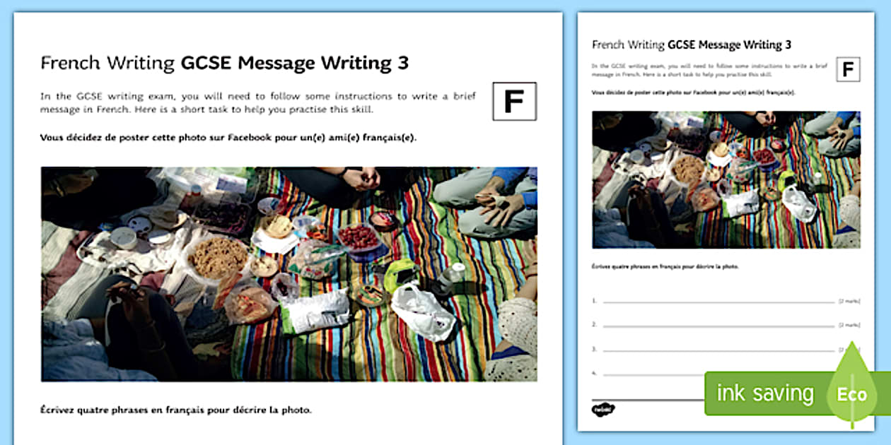 GCSE French Message Writing 3 Foundation Tier Worksheet / Worksheet-French,