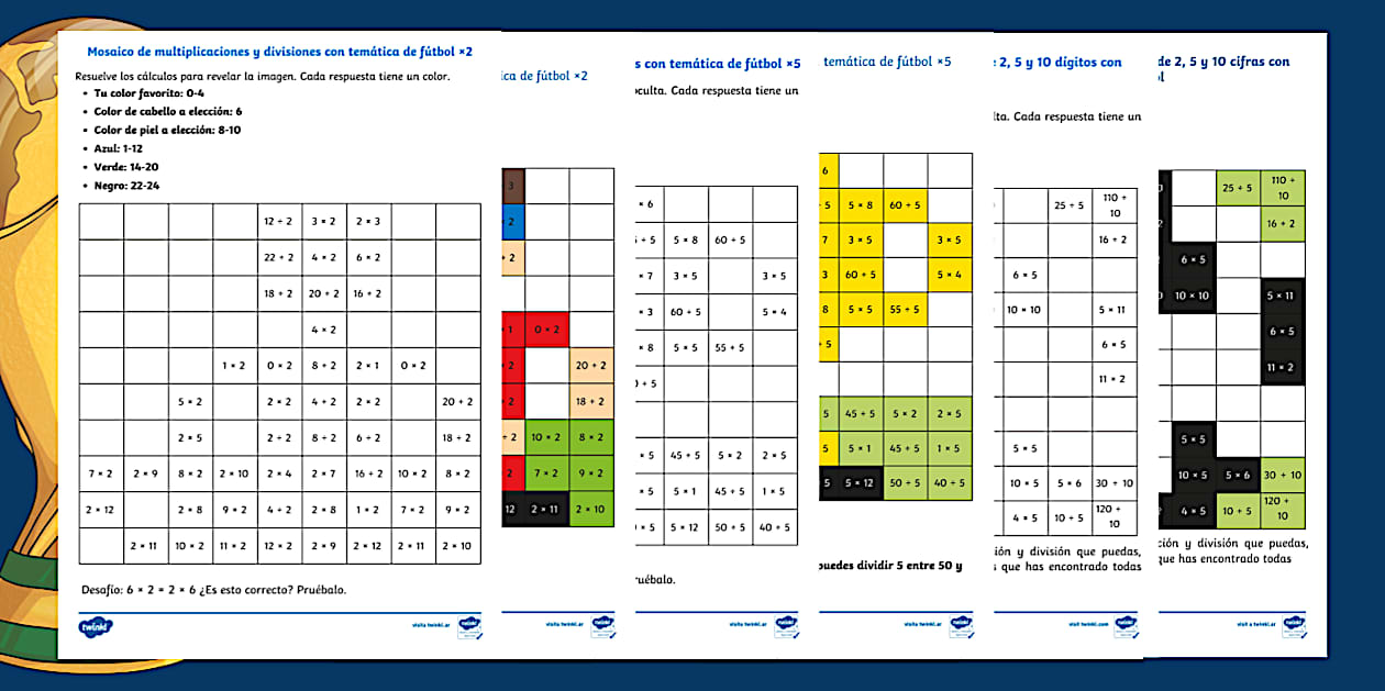 Hojas de actividad: multiplicación y división (Diferenciada)