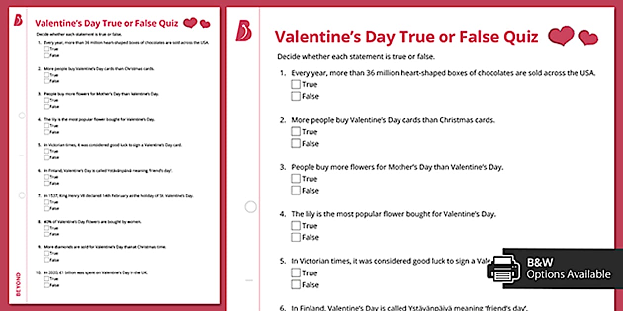 Valentine's Day True or False Quiz | Festivals and Events