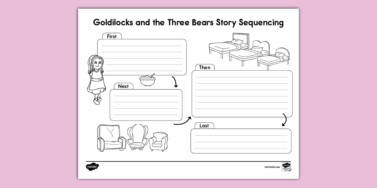 Goldilocks and the Three Bears Story Sequencing Worksheet for K-2nd Grade