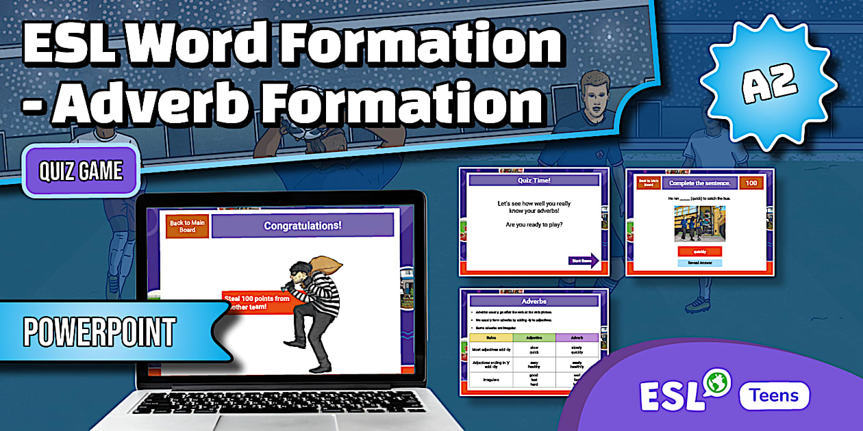 Adverb Formation Quiz Game for ESL Teens A2