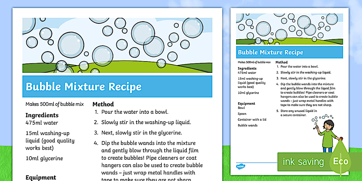 Bubble Mixture Recipe (teacher made) - Twinkl