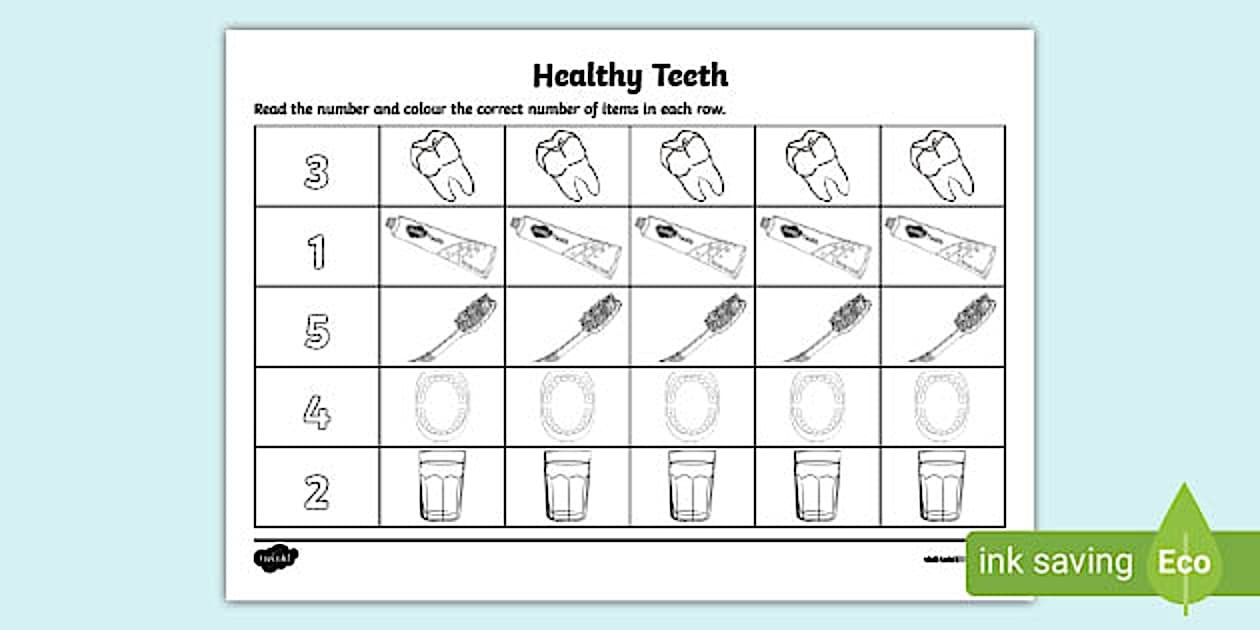 Brushing teeth visual sequence count and colour activity.