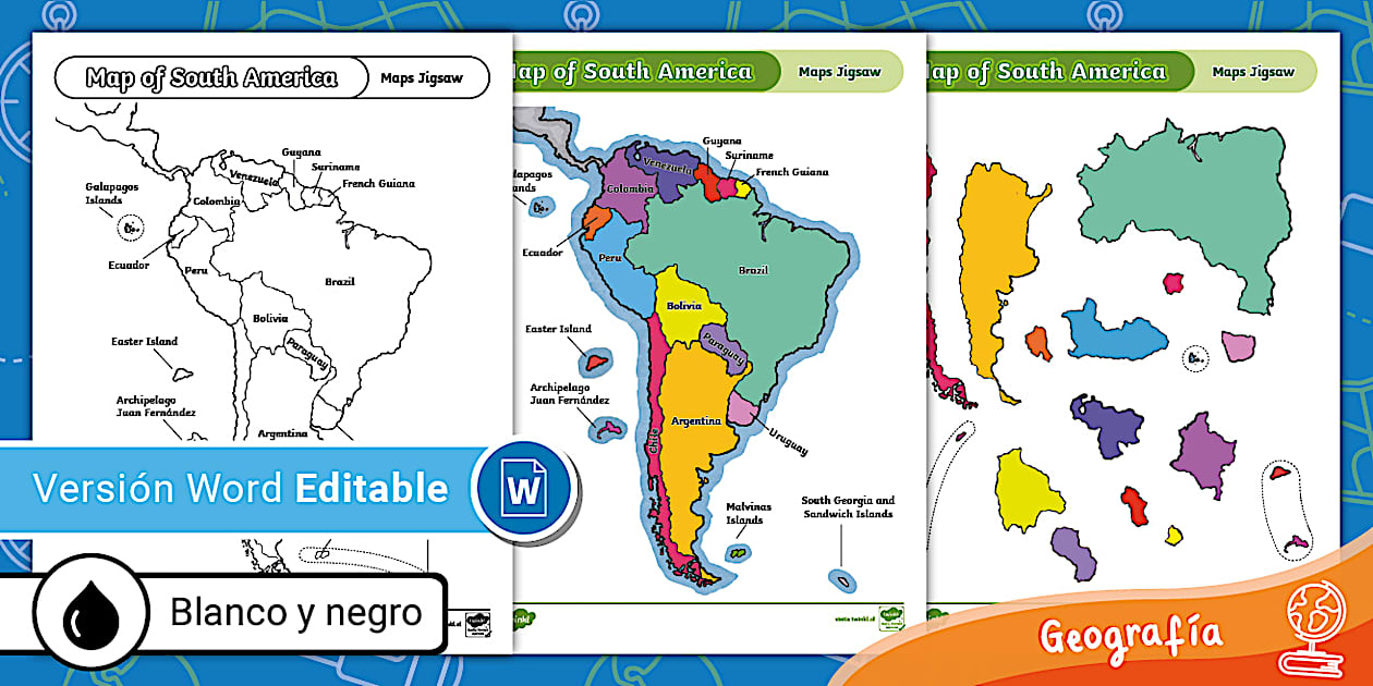Mapa | Sudamerica | English | Inglés - Twinkl