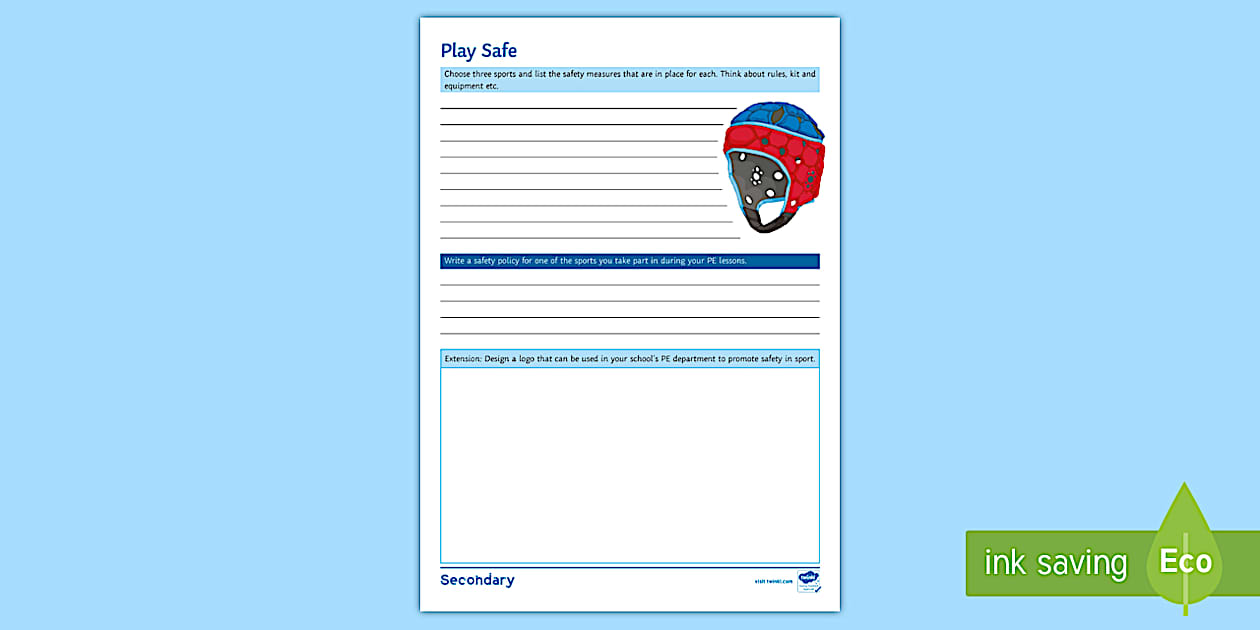 PE Cover Lessons: Play Safe Worksheet (teacher made)