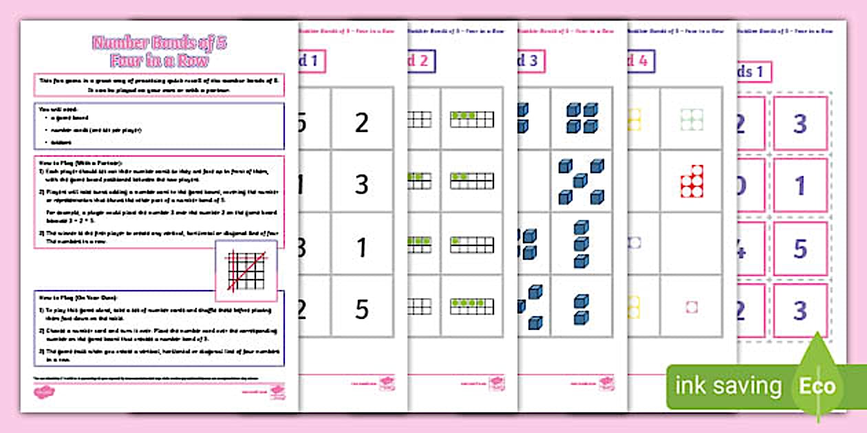 👉 KS2 Maths Number Bonds of 5 Four in a Row Game - Twinkl