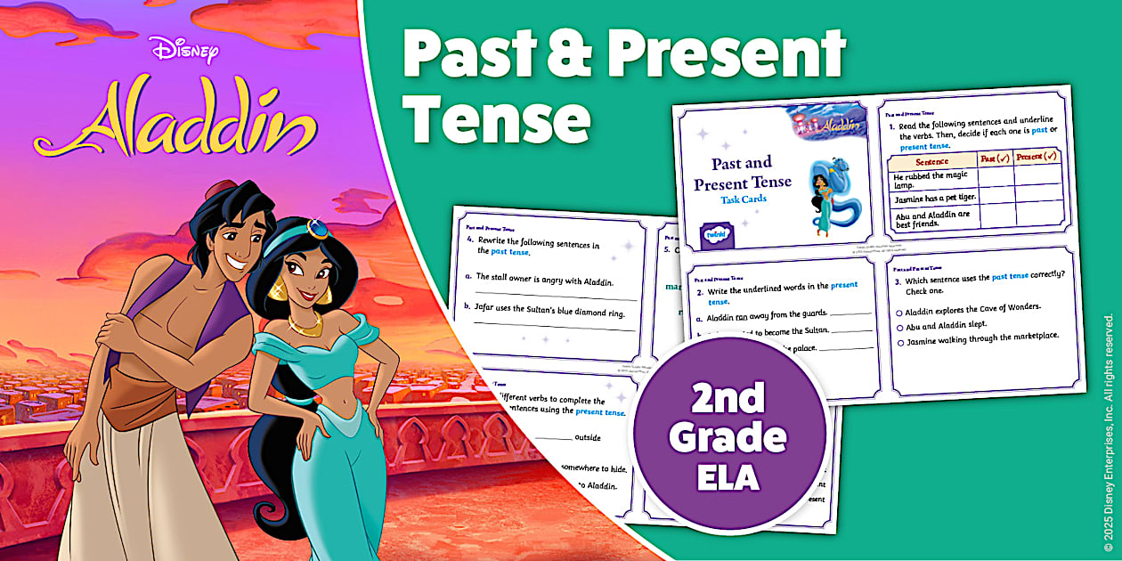 Aladdin: Second Grade Past and Present Tense Task Cards