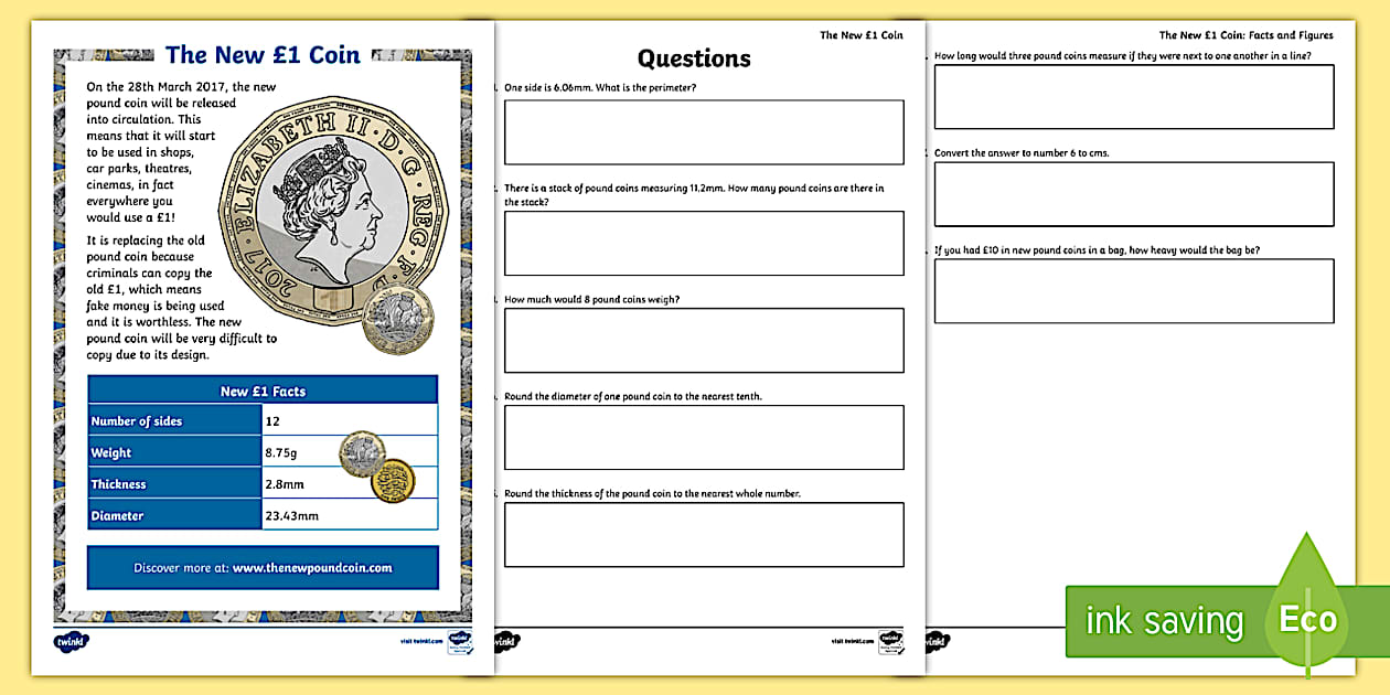 LKS2 The New £1 Coin Maths Worksheet / Worksheets - Twinkl