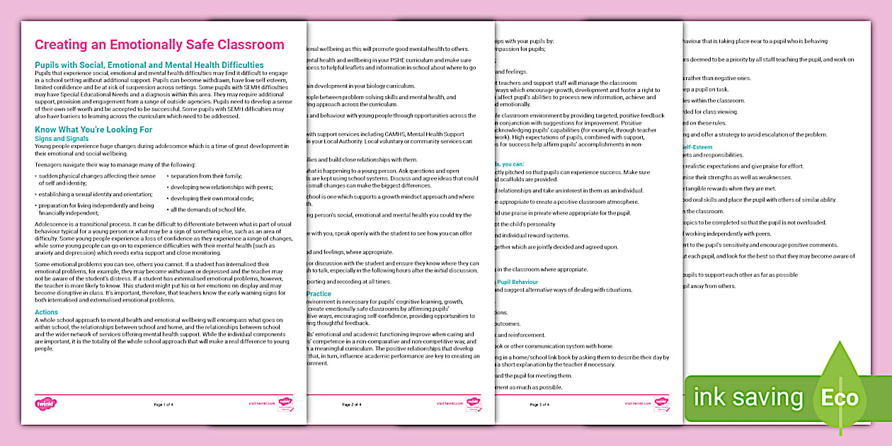 Creating an Emotionally Safe Classroom Guide (teacher made)