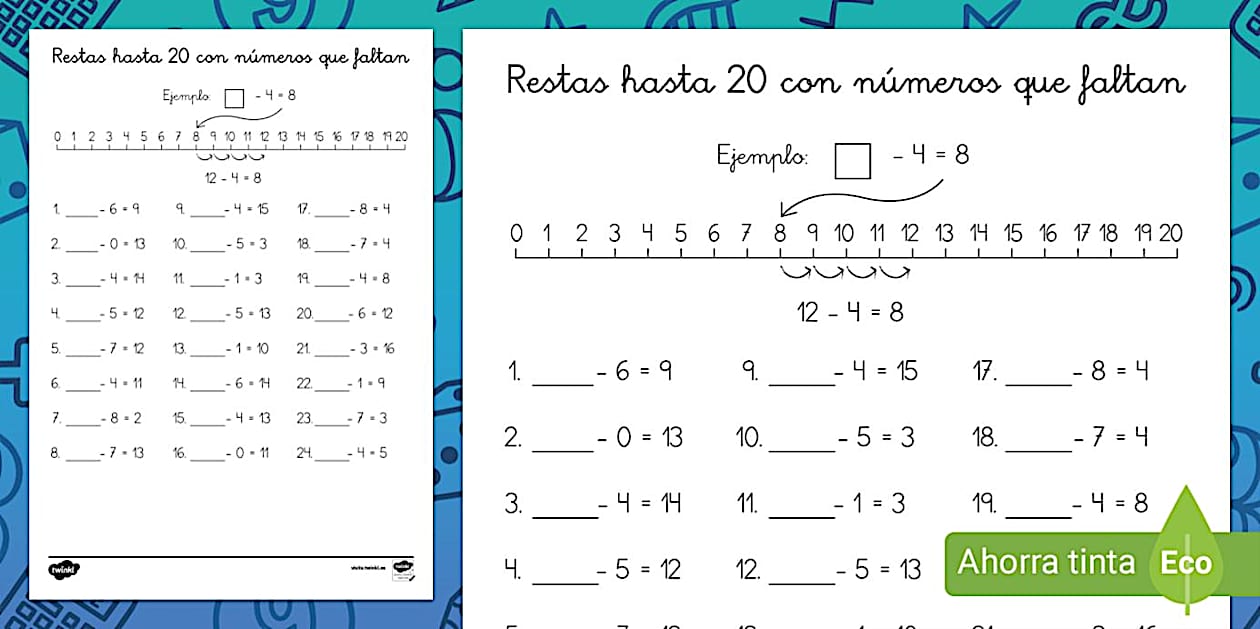 Ficha de actividad: Restas hasta 20 con números que faltan