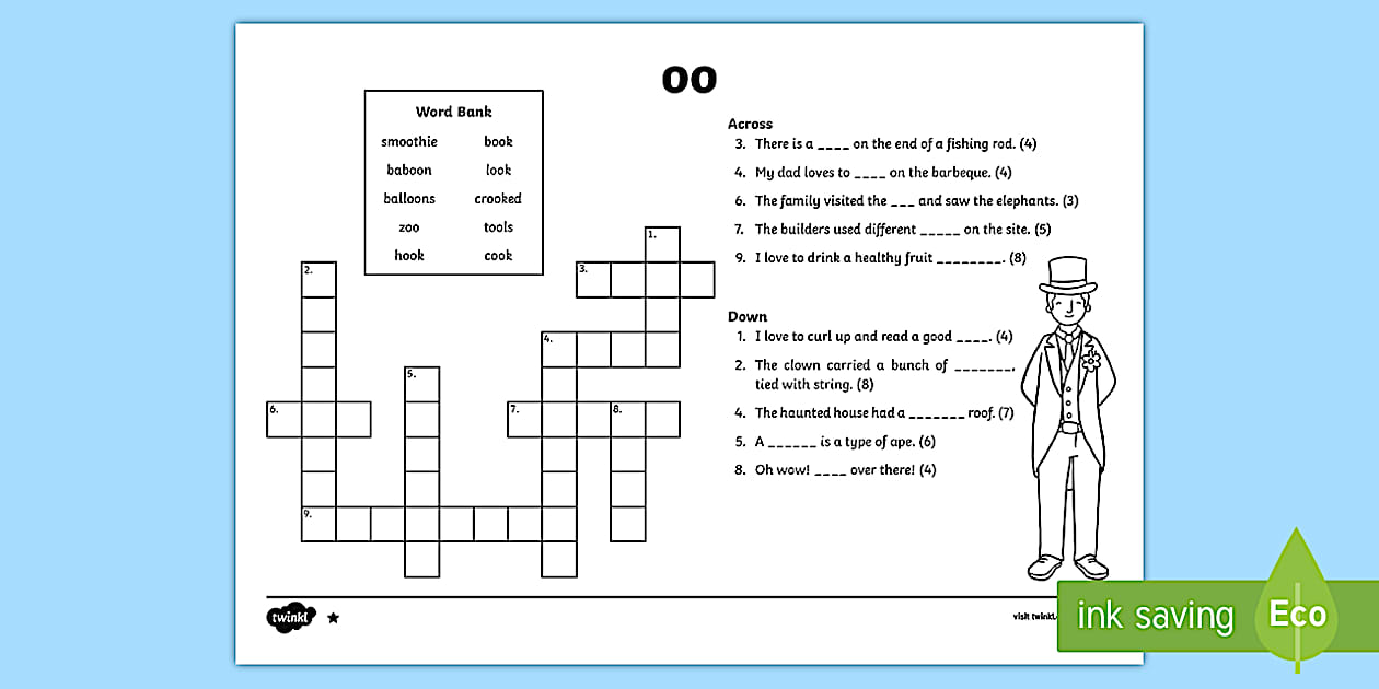 'oo' Digraph Crossword - Easy Crossword Questions - Twinkl