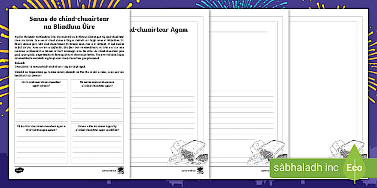 Sanas do chiad-chuairtear na Bliadhna Ùire – Duilleag-gnìomh