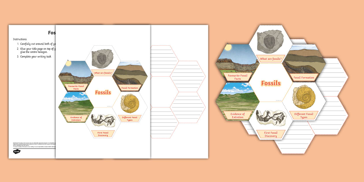 Fossils Hexagon Writing Template (teacher made) - Twinkl