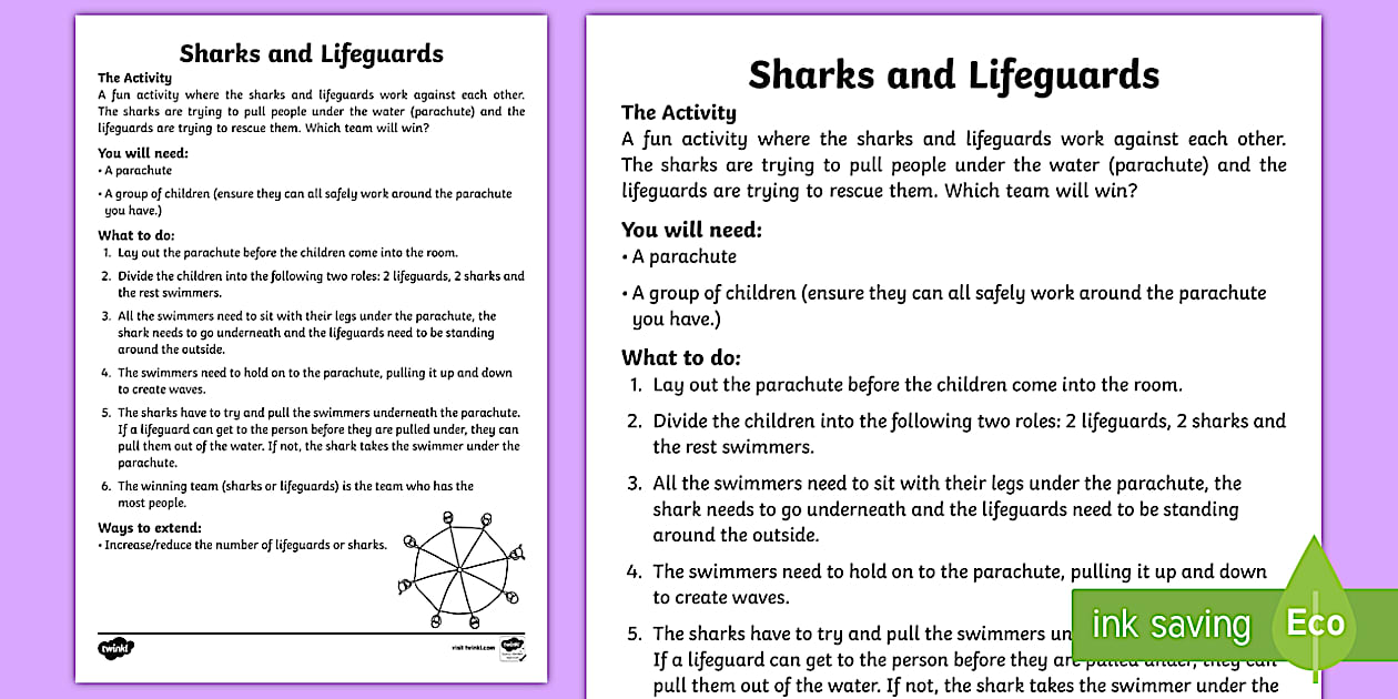 KS1 Sharks and Lifeguards Activity (teacher made) - Twinkl