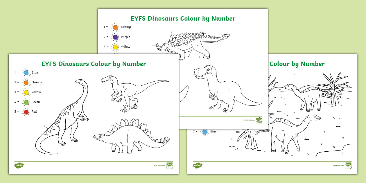 * NEW * EYFS Dinosaurs Colour by Number Activity Sheets | Twinkl