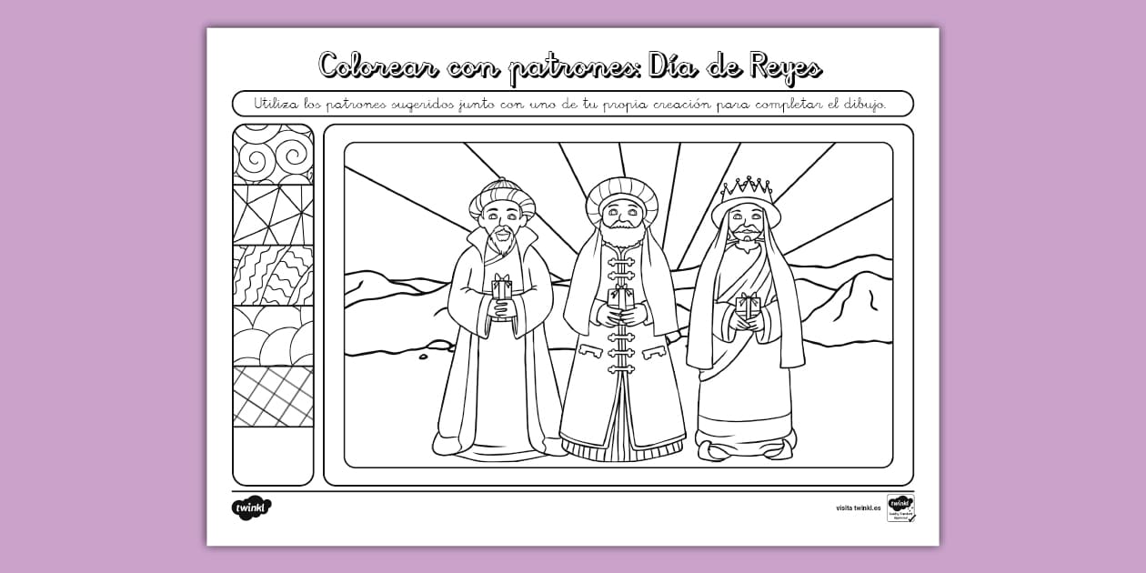 Ficha de actividad: Colorear con patrones - Día de Reyes