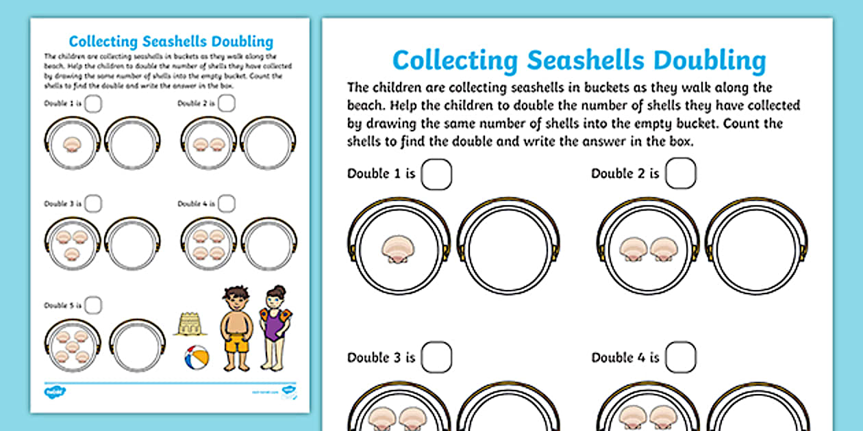 👉 Collecting Seashells Doubling Worksheet (teacher made)
