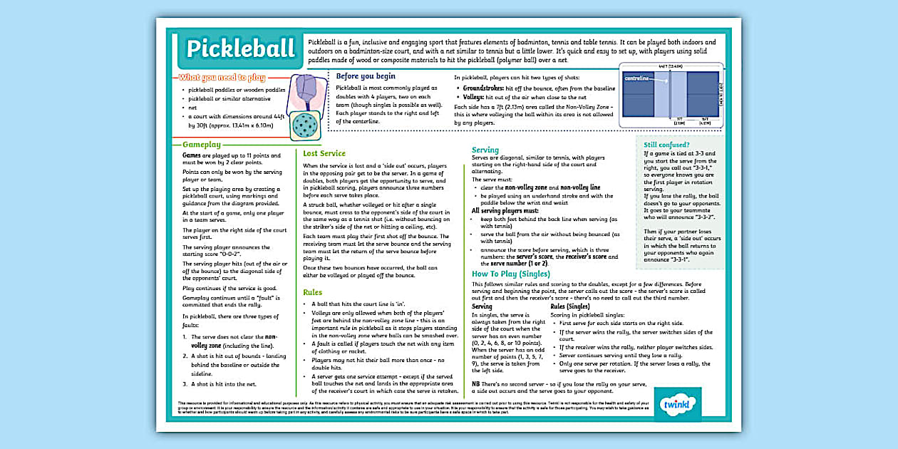 Pickleball Skills Game Poster | Twinkl Games | P.E. | KS1