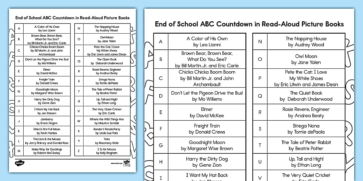 End of School ABC Countdown in Read-Aloud Picture Books