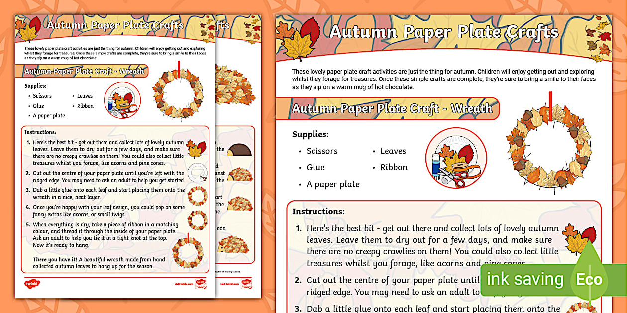 Autumn Paper Plate Craft Activity - Wreath and Hedgehog