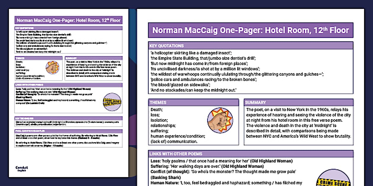 Norman MacCaig One-Pager: Hotel Room, 12th Floor