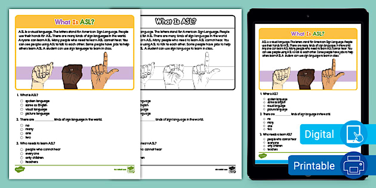 Kindergarten What Is ASL? Reading Comprehension Worksheet