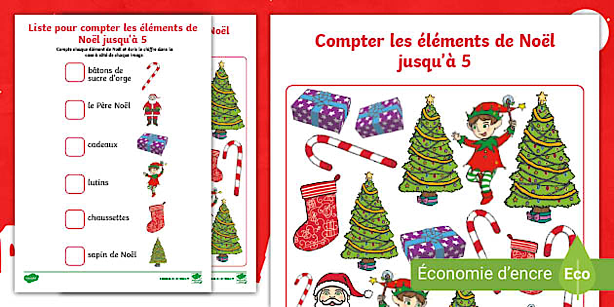 Compter les éléments de Noël jusqu'à 5 (teacher made)