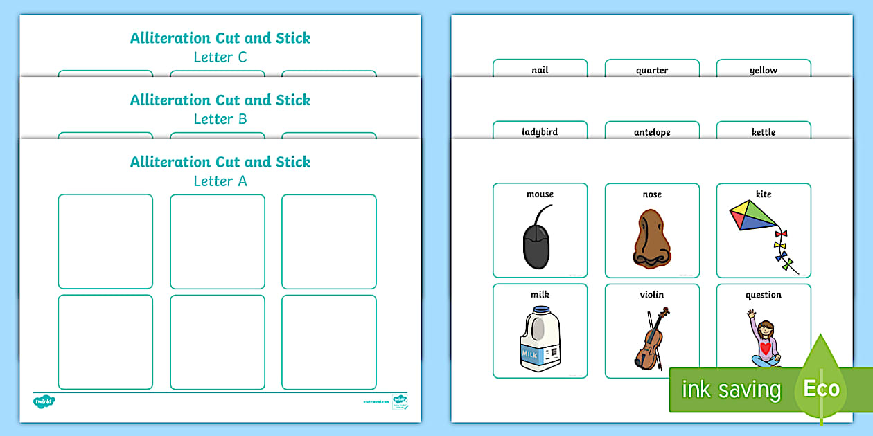 Alliteration Picture Cards Worksheets - Twinkl