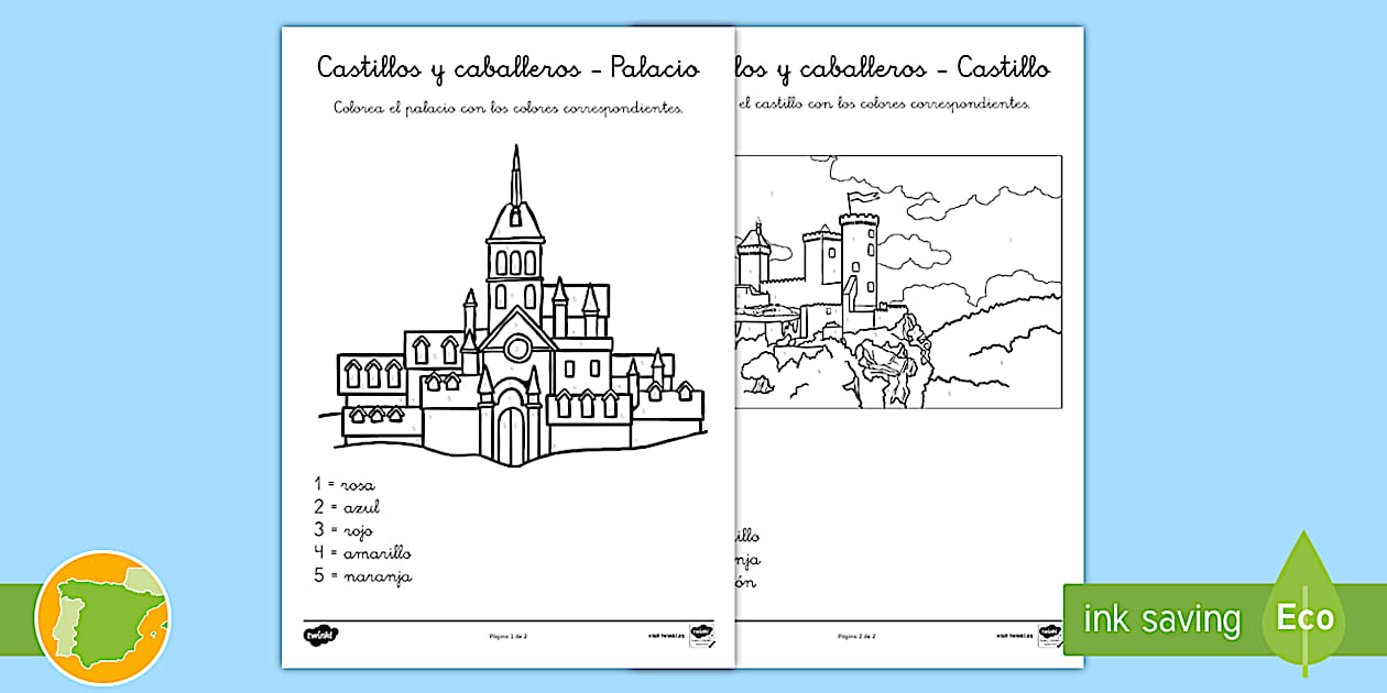 Ficha de actividad: Colorea con números el castillo y el palacio