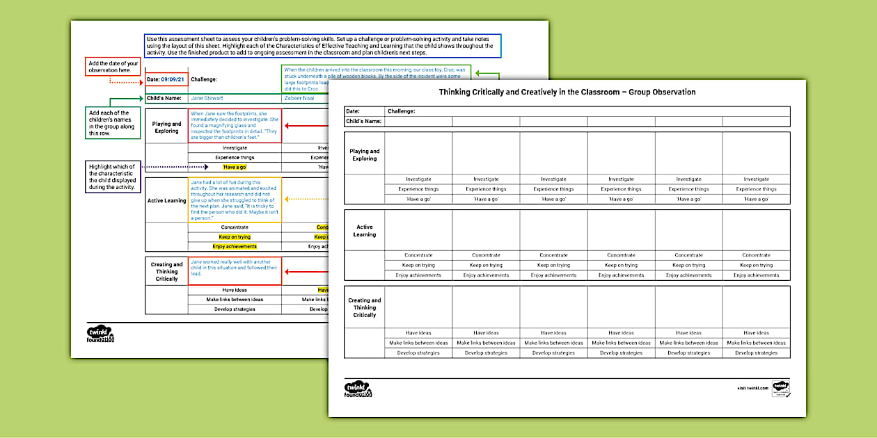 Thinking Critically and Creatively Group Observation Template