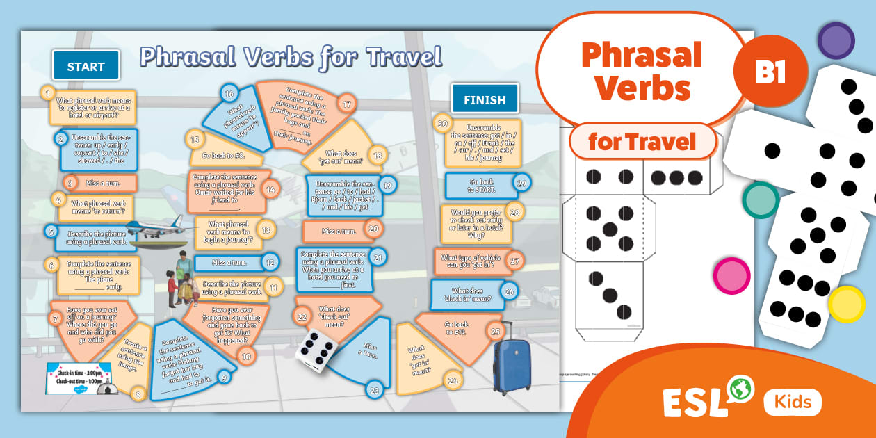 ESL Phrasal Verbs for Travel Board Game [Kids, B1]
