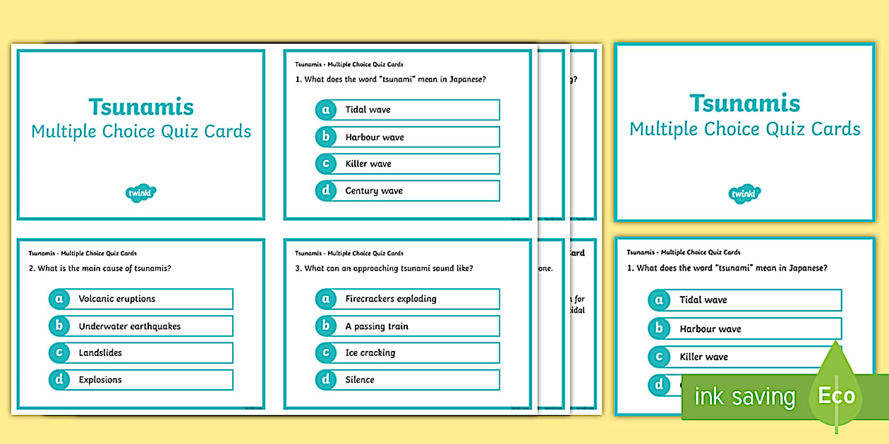 Tsunamis Multiple Choice Quiz Cards (teacher made) - Twinkl