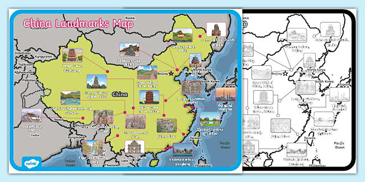 China Landmarks Map Display Poster