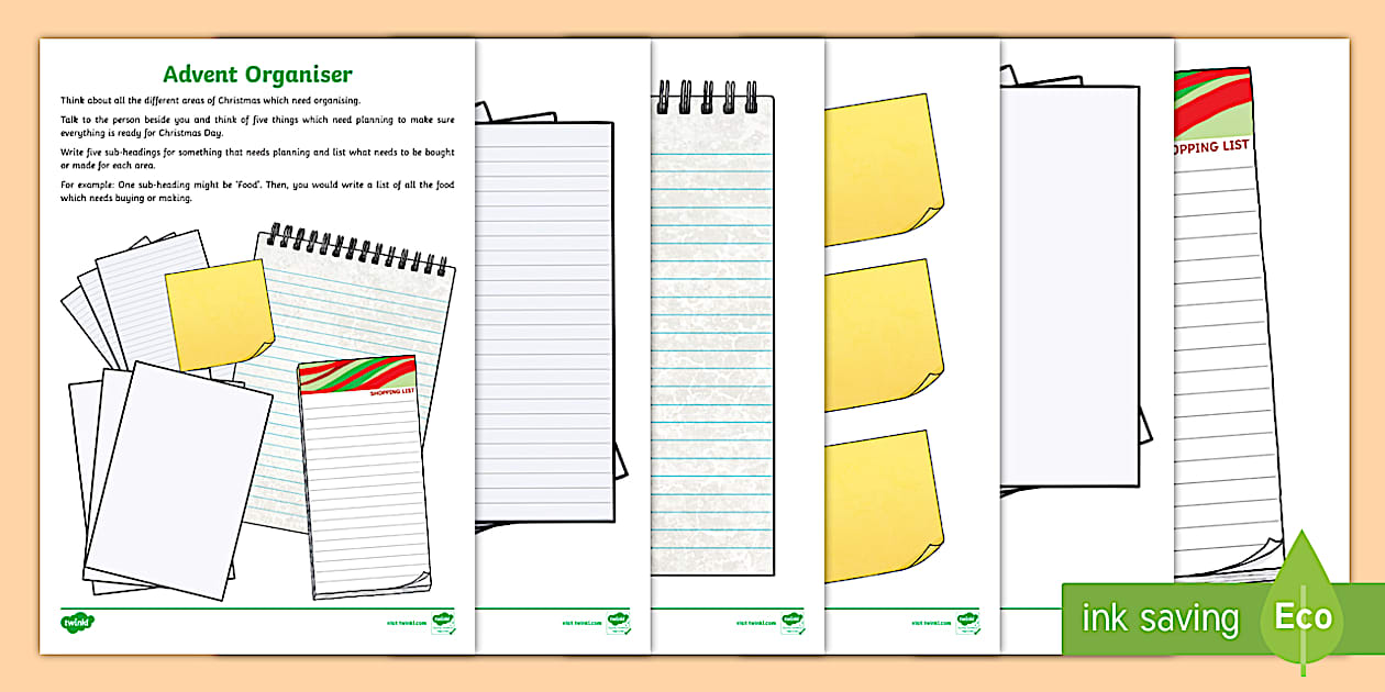 KS2 Advent Organiser Worksheet / Worksheet - Twinkl
