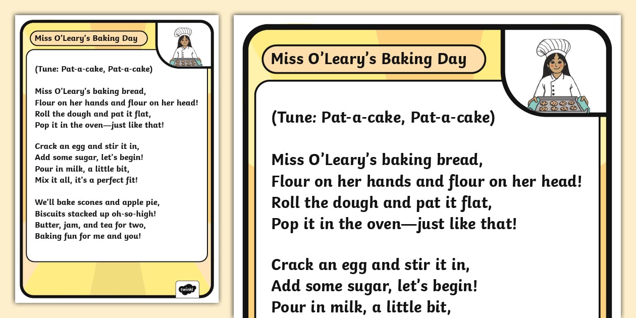 Miss O'Leary's Baking Day Nursery Rhyme Poster