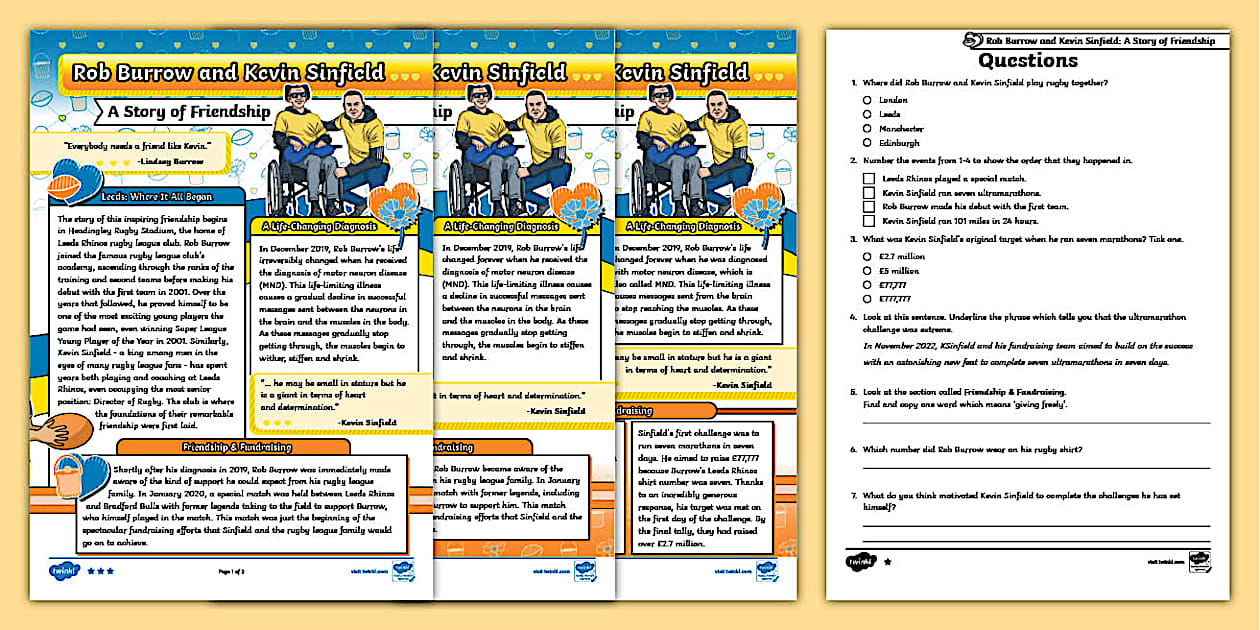 LKS2 Rob Burrow and Kevin Sinfield Comprehension Activity
