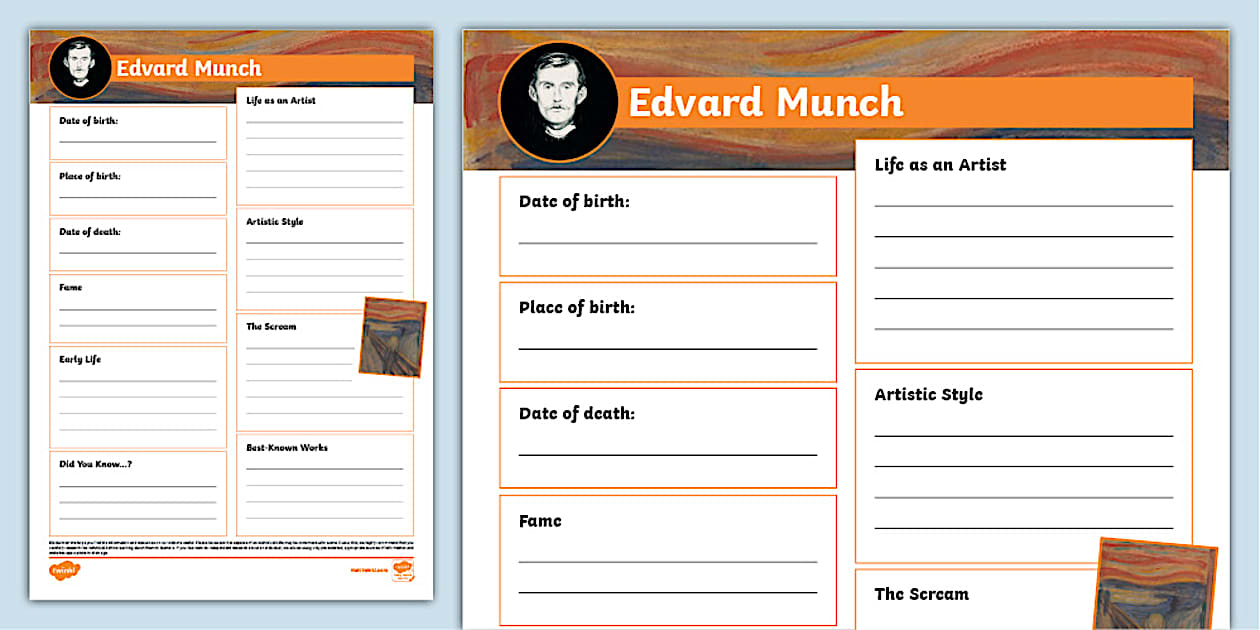 Edvard Munch Fact File Template (teacher made) - Twinkl
