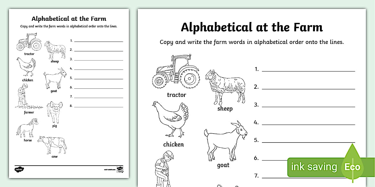 Alphabetical Farm Activity, Alphabetical Order - Twinkl