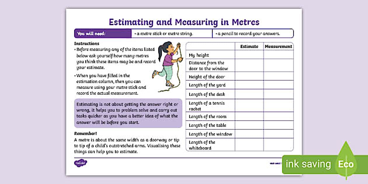 Estimating and Measuring in Metres Activity Sheet - Twinkl