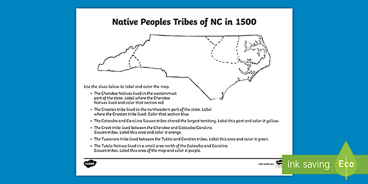 Native Peoples of North Carolina in 1500 Worksheet for 3rd-5th Grade