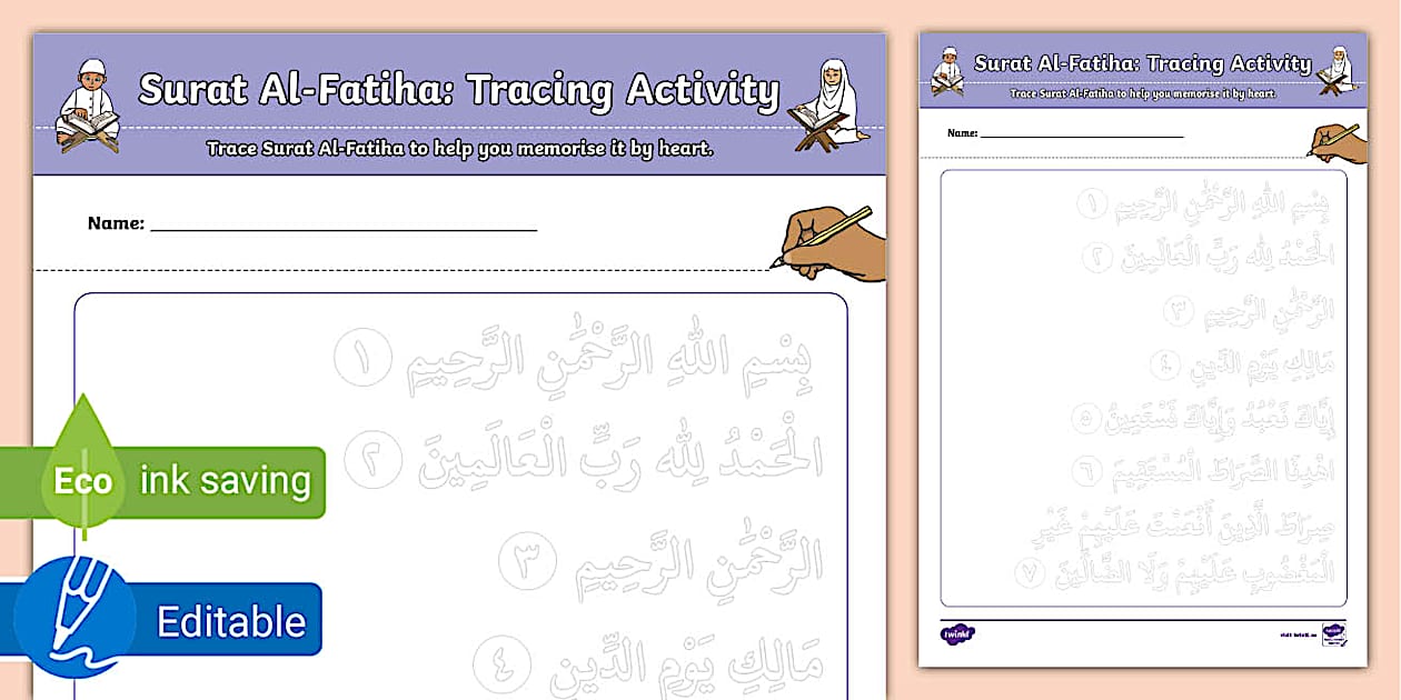 Surat Al-Fatiha Tracing Activity (teacher made) - Twinkl