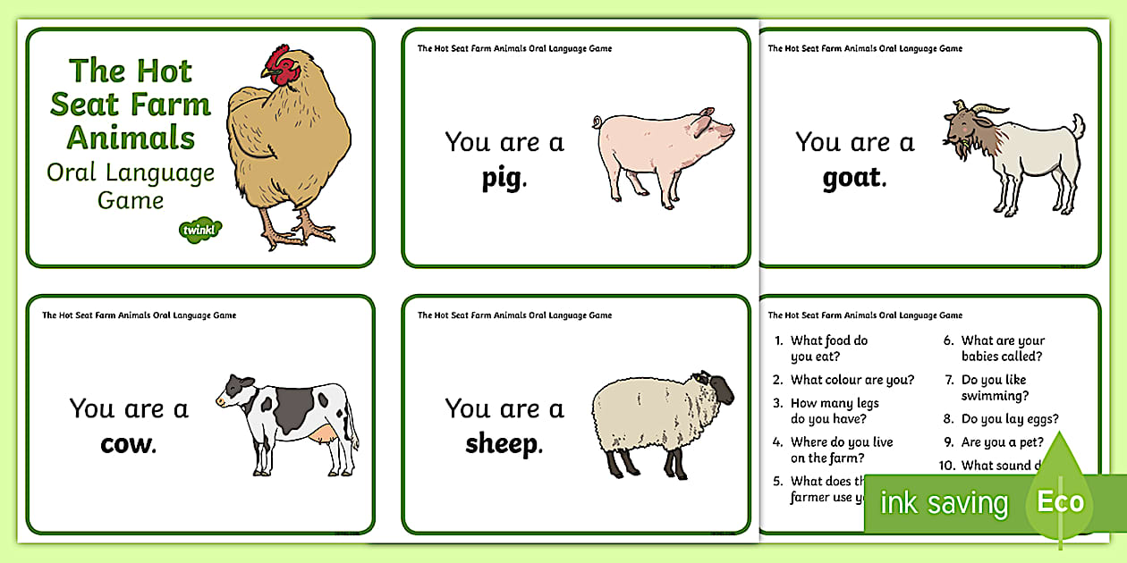 Editable The Farm Hot Seat Oral Language Role-Play Language Cards