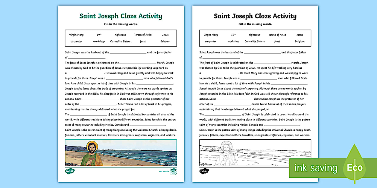 Saint Joseph Cloze Writing Worksheet - Twinkl